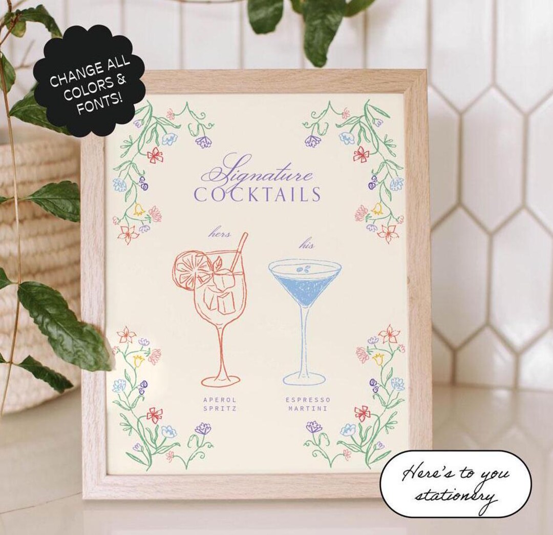 Bar Sign Template, Custom Cocktails, Signature Cocktail Sign, Event ...