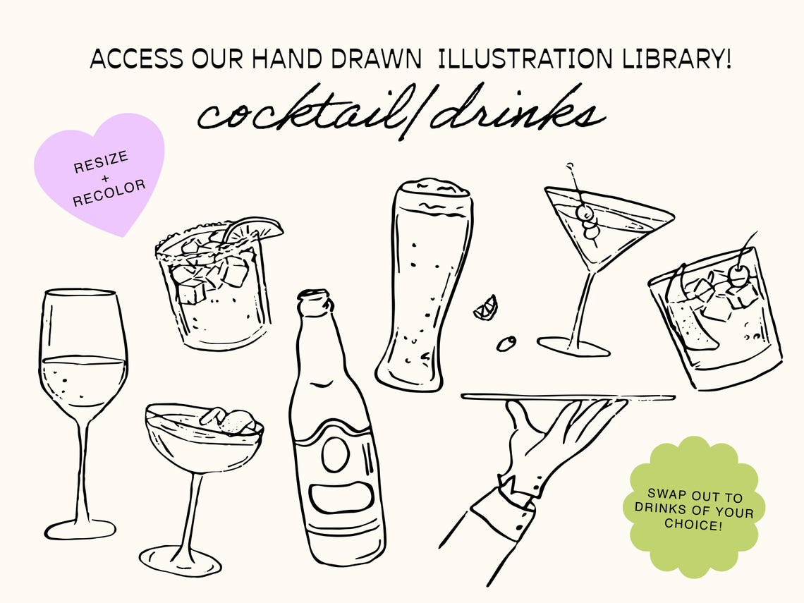 Signature Drinks Sign Template, Hand Drawn, Custom Cocktail ...