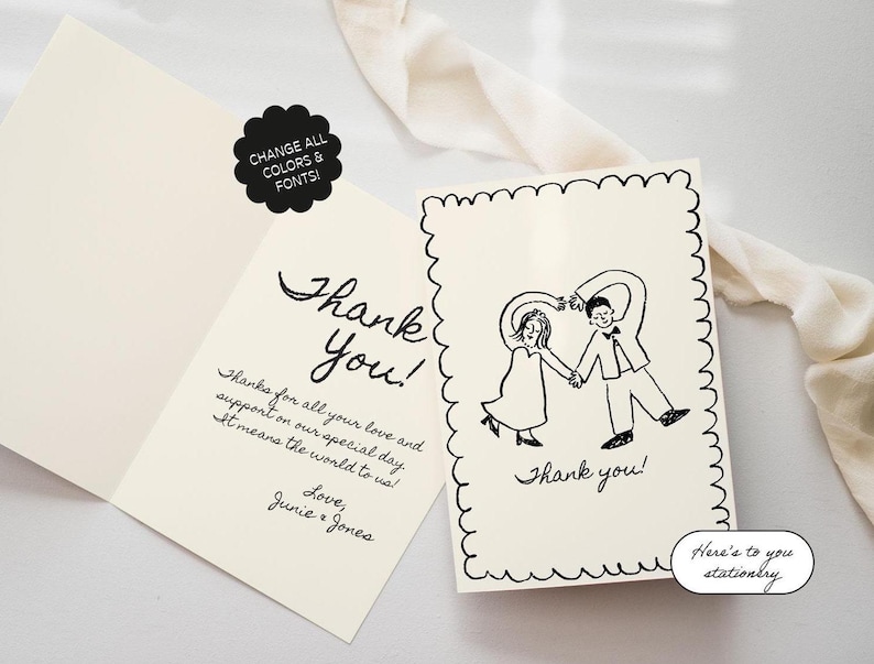 Thank You Card Template, Whimsical Post Card, Scribble Illustration ...