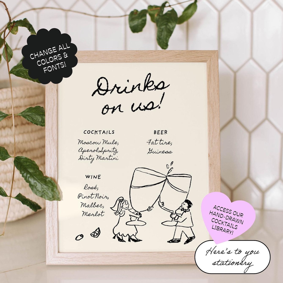 Hand Drawn Drinks Menu Template, Cocktails Bar Sign, Scribble ...