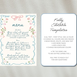 Editable Hand Drawn Menu Template, Colorful Floral Menu, Garden Party ...