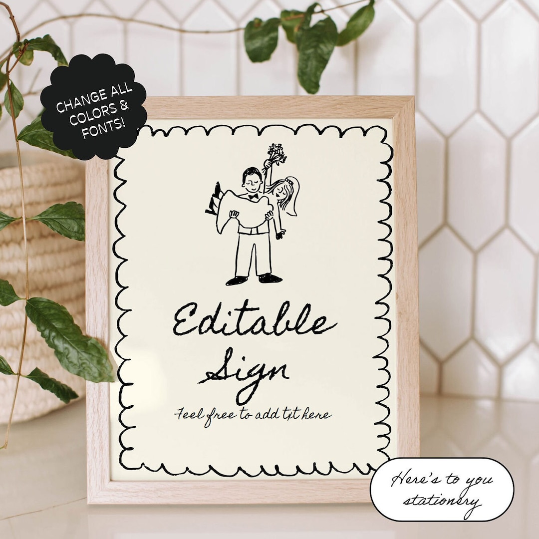Editable Sign Template, Cute People Retro Style, Hand Drawn Scribble ...
