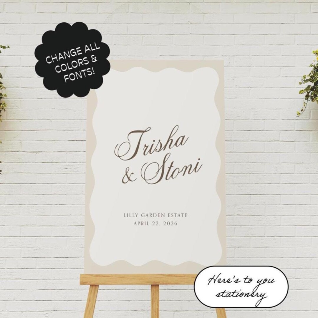 Wavy Welcome Sign Template, Wave Wedding Sign, Modern Wedding ...