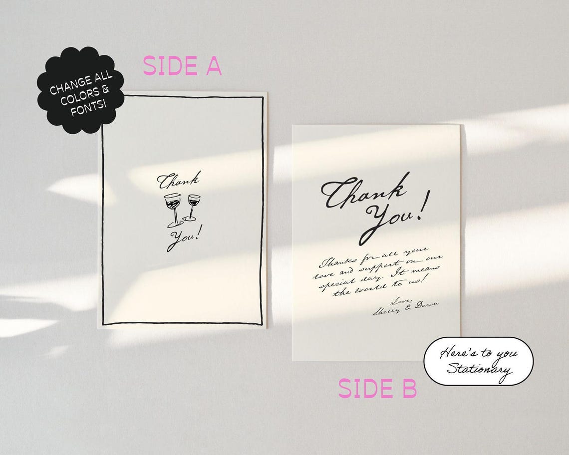 Thank You Card Template, Whimsical Post Card, Scribble Illustration ...