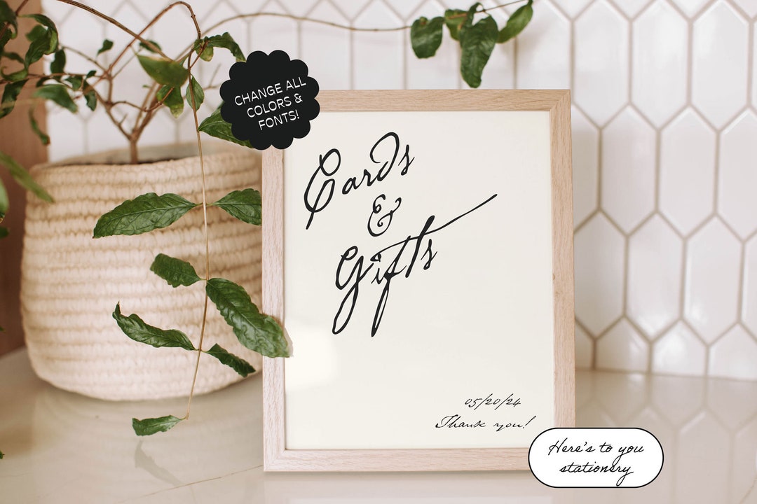 Cards & Gifts Sign Template, Hand Drawn, Handwritten Fonts, French ...