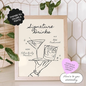 Signature Drinks Sign Template, Custom Cocktails, Bar Sign, Hand Drawn ...