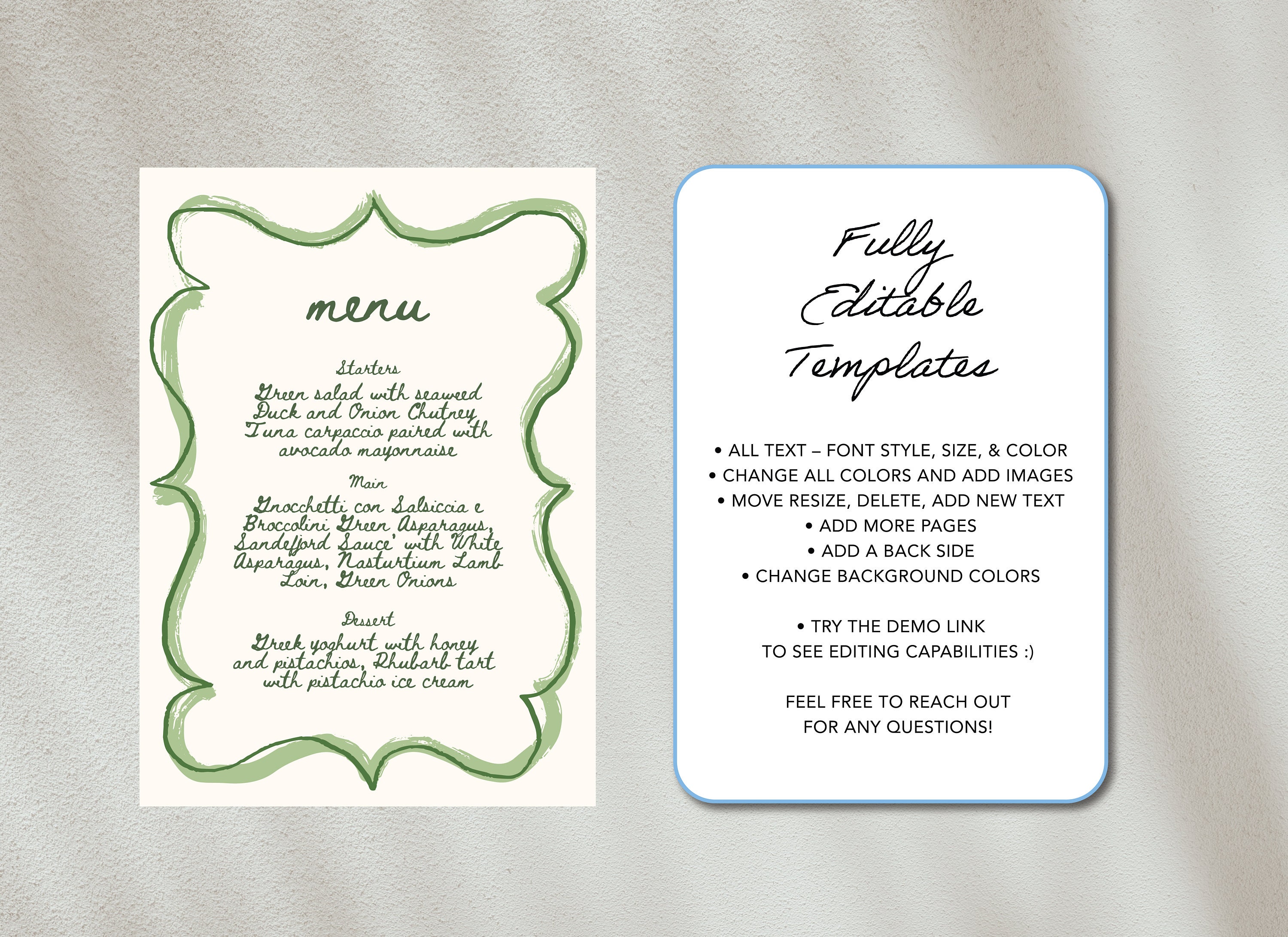 Editable Hand Drawn Menu + Name Card Template, Colorful Handwritten ...