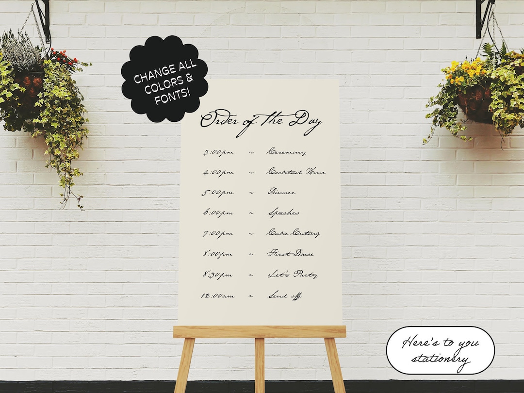 Order of the Day Template, Wedding Timeline, Wedding Schedule ...