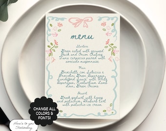 Editable Hand Drawn Menu Name Card Template, Colorful Floral Border ...