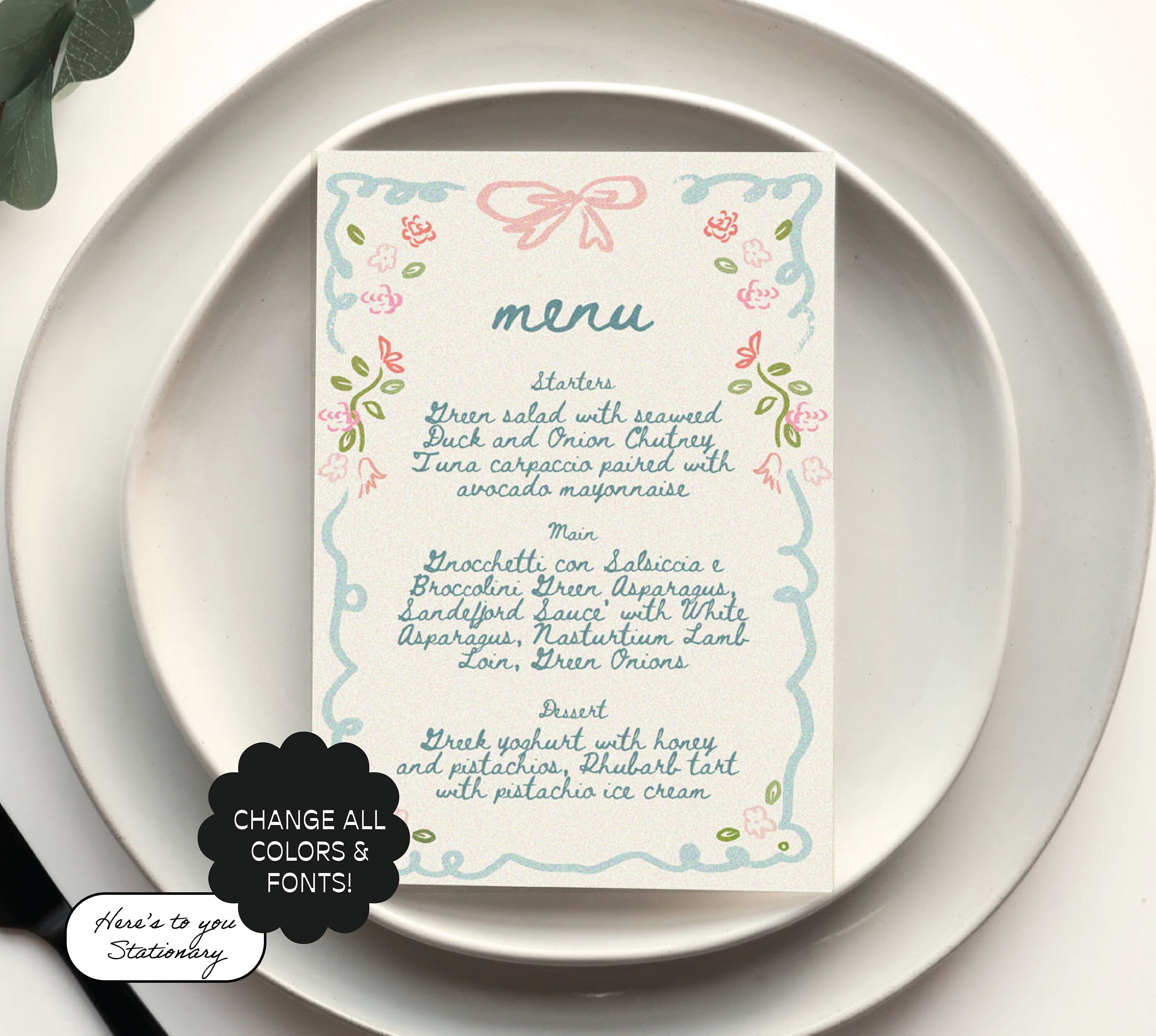 Editable Hand Drawn Menu Template, Colorful Floral Menu, Garden Party ...