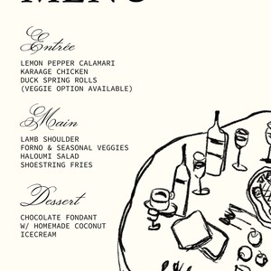 Editable Printable Menu, Non-traditional, Hand Drawn Vintage Inspired ...