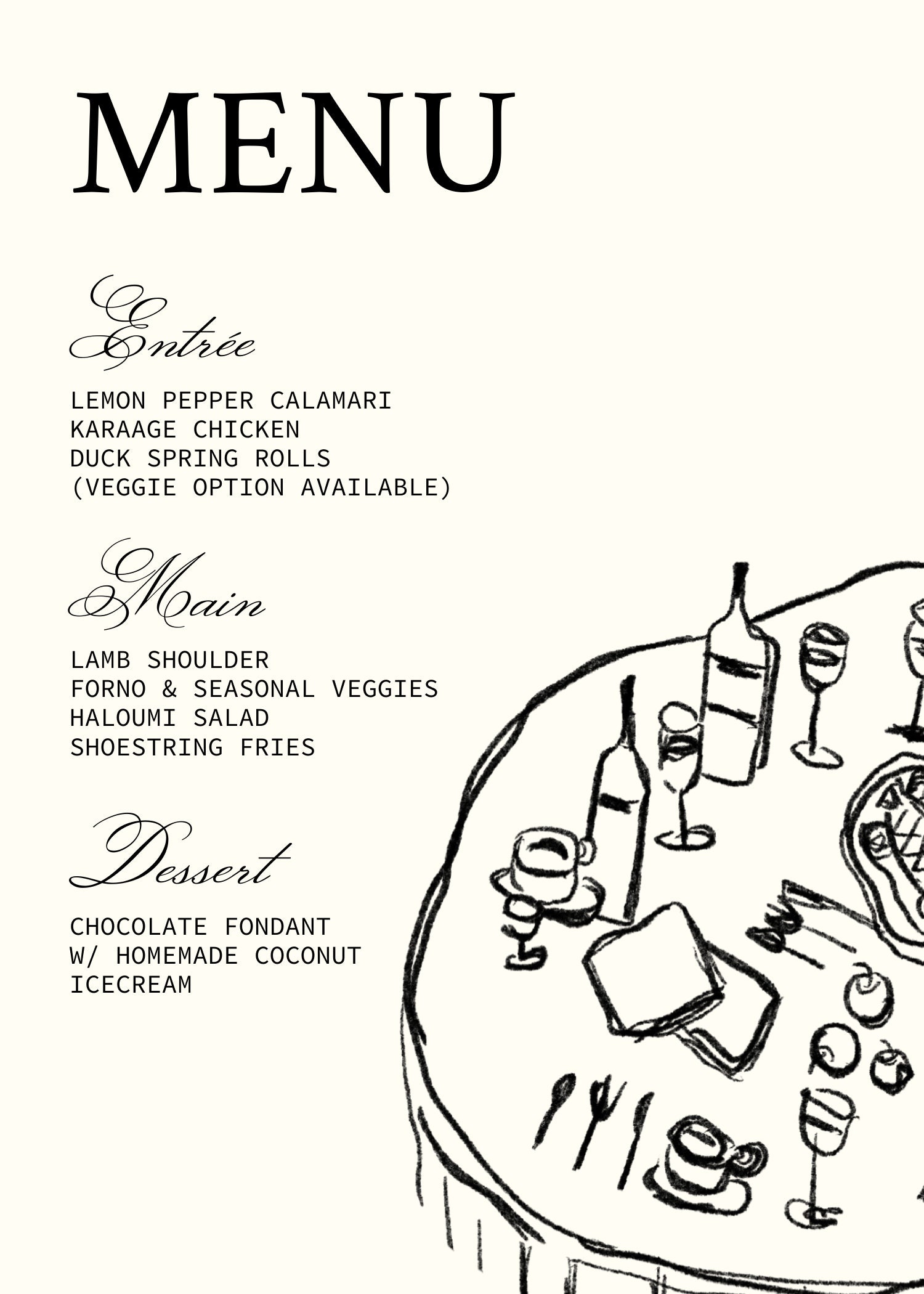 Editable Printable Menu Non-traditional Hand Drawn Vintage - Etsy