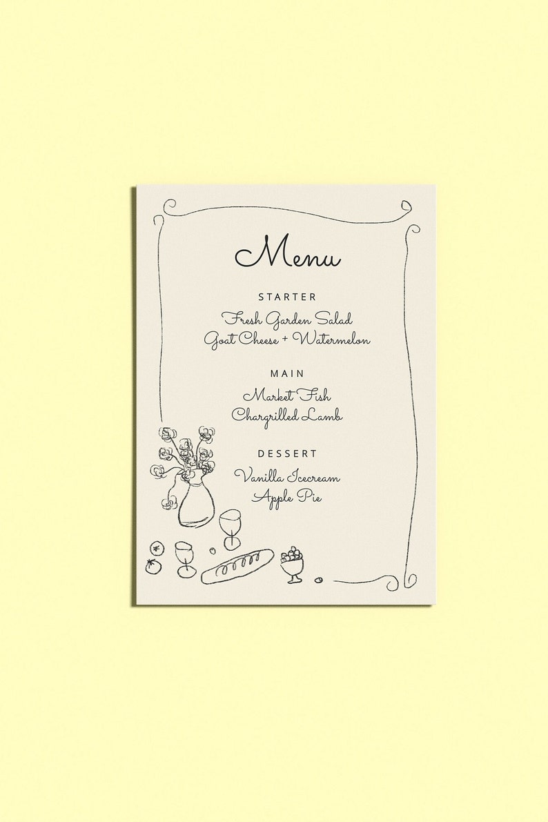 Editable Hand Drawn Menu or Dinner Invite Scribble - Etsy