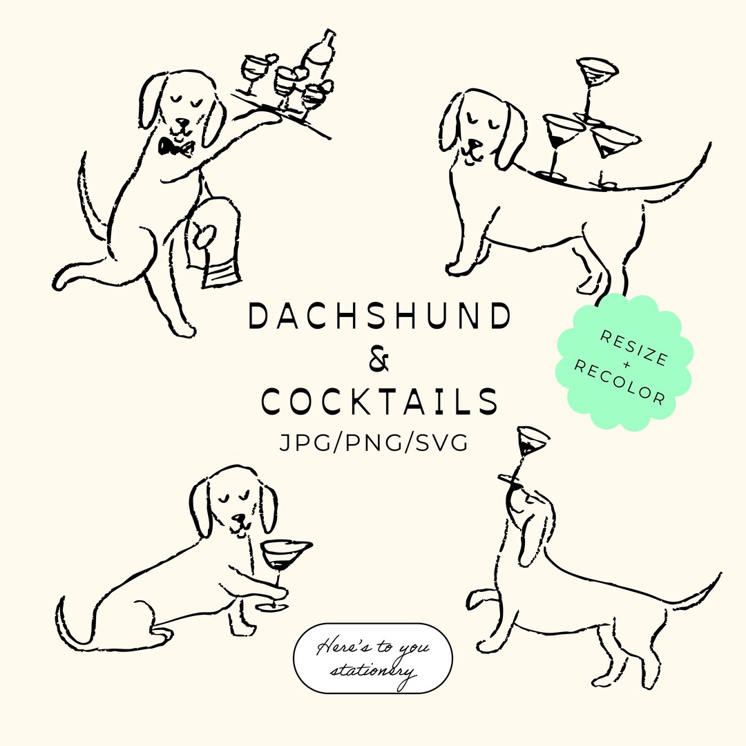 Hand Drawn Dog Signature Cocktail SVG PNG, Wiener Dog Clipart, Dog ...