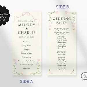 Floral Wedding Wedding Program Template, Hand Drawn, Ribbon ...