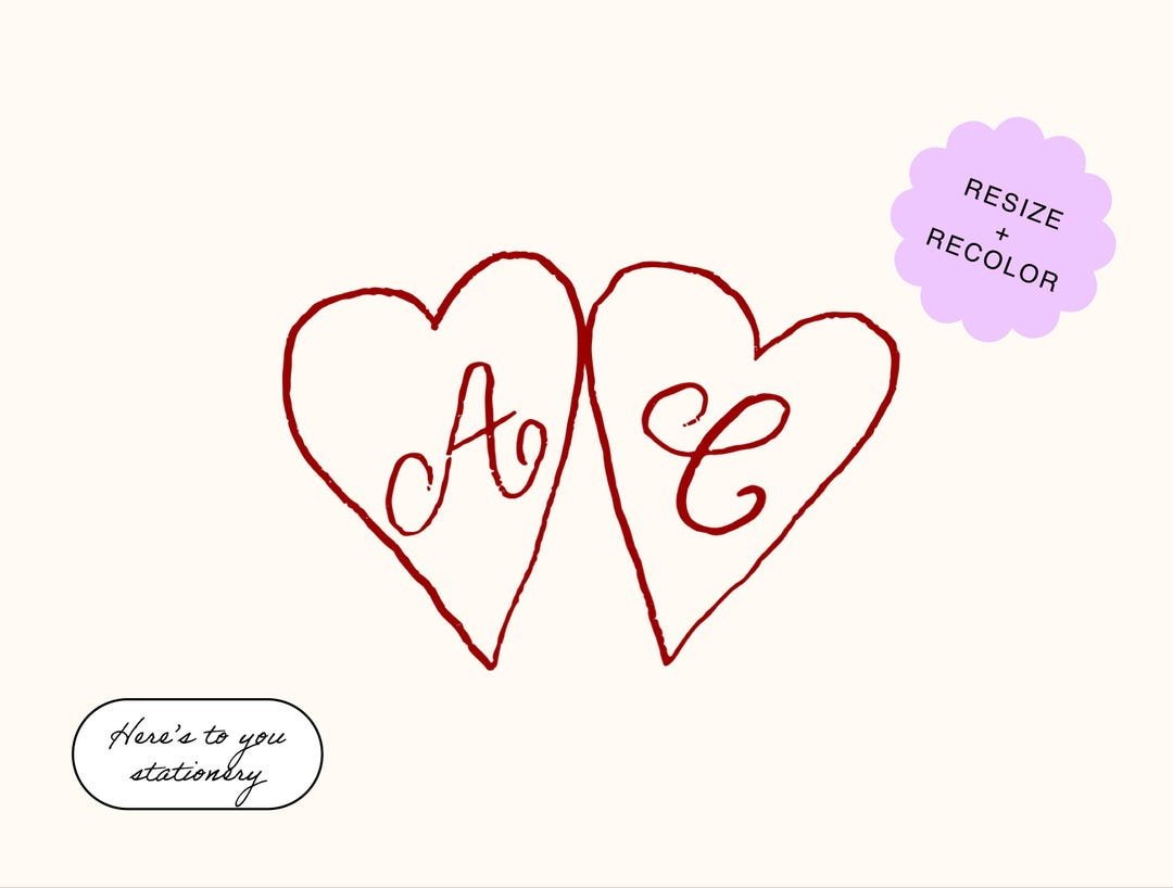 Hand Drawn Custom Wedding Monogram, Personalized Monogram, Hearts ...