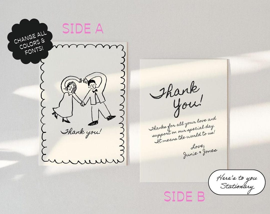Thank You Card Template, Whimsical Post Card, Scribble Illustration ...