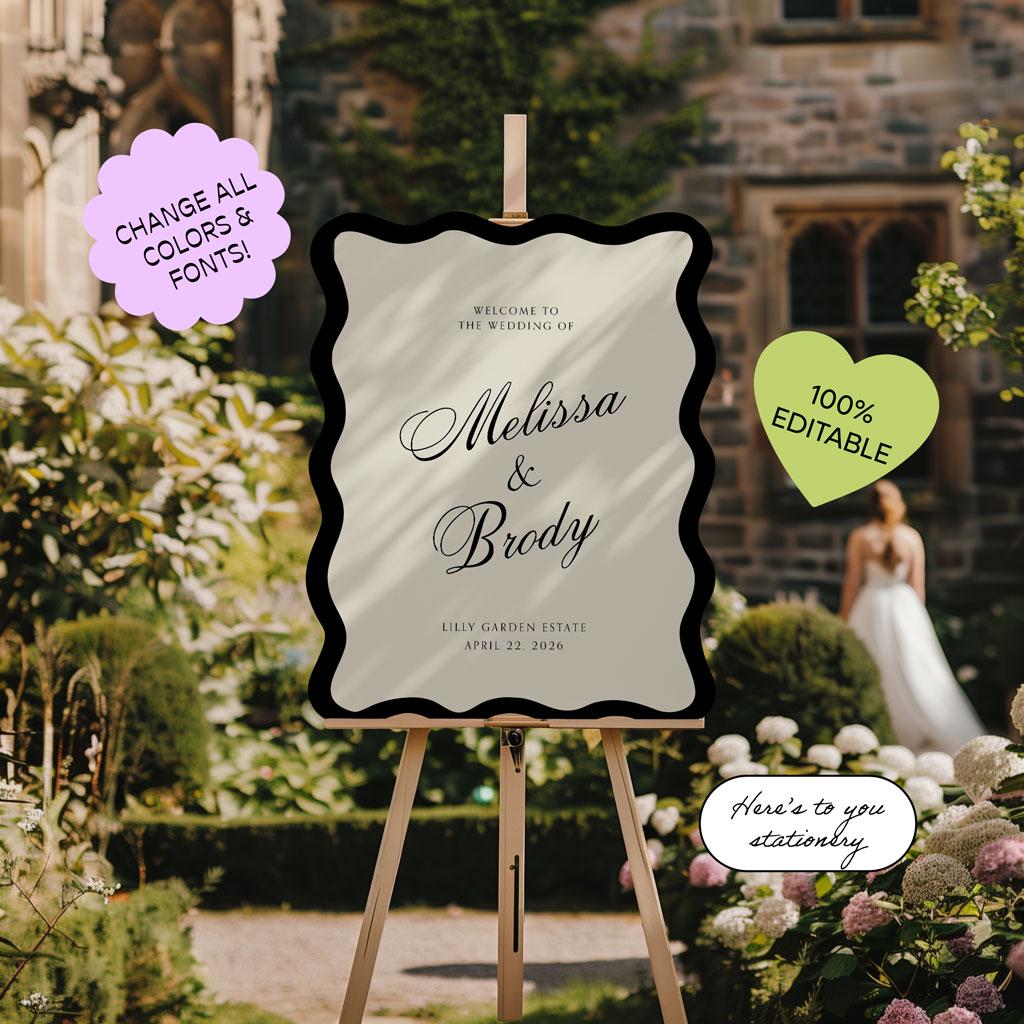 Wavy Welcome Sign Template, Wave Wedding Sign, Modern Wedding Sign ...
