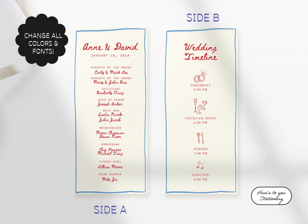 Wedding Program Template, Order of Ceremony, Hand Drawn Border, Quirky ...