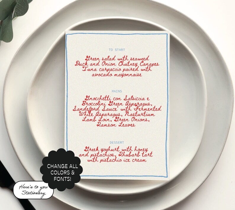 Editable Hand Painted Menu Template Colorful Handwritten - Etsy