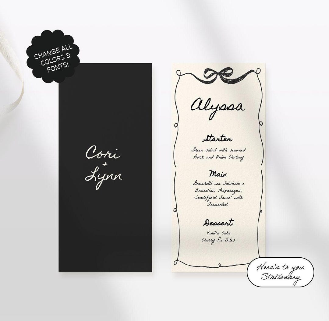 Hand Drawn Menu Template, Long Menu, Bow Border, Ribbon Illustration ...