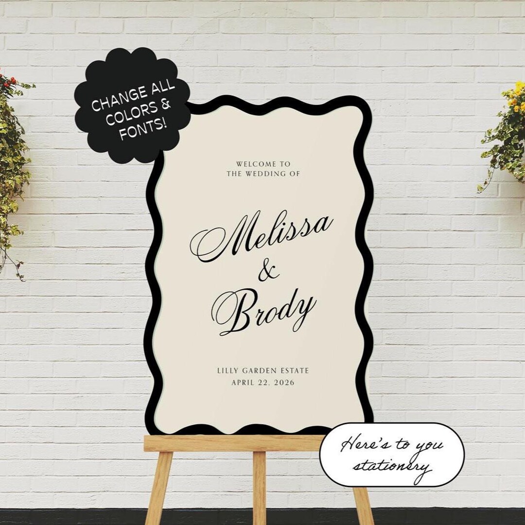 Wavy Welcome Sign Template, Wave Wedding Sign, Modern Wedding Sign ...