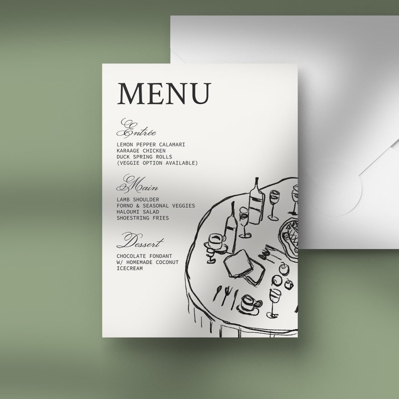 Editable Printable Menu Non-traditional Hand Drawn Vintage - Etsy