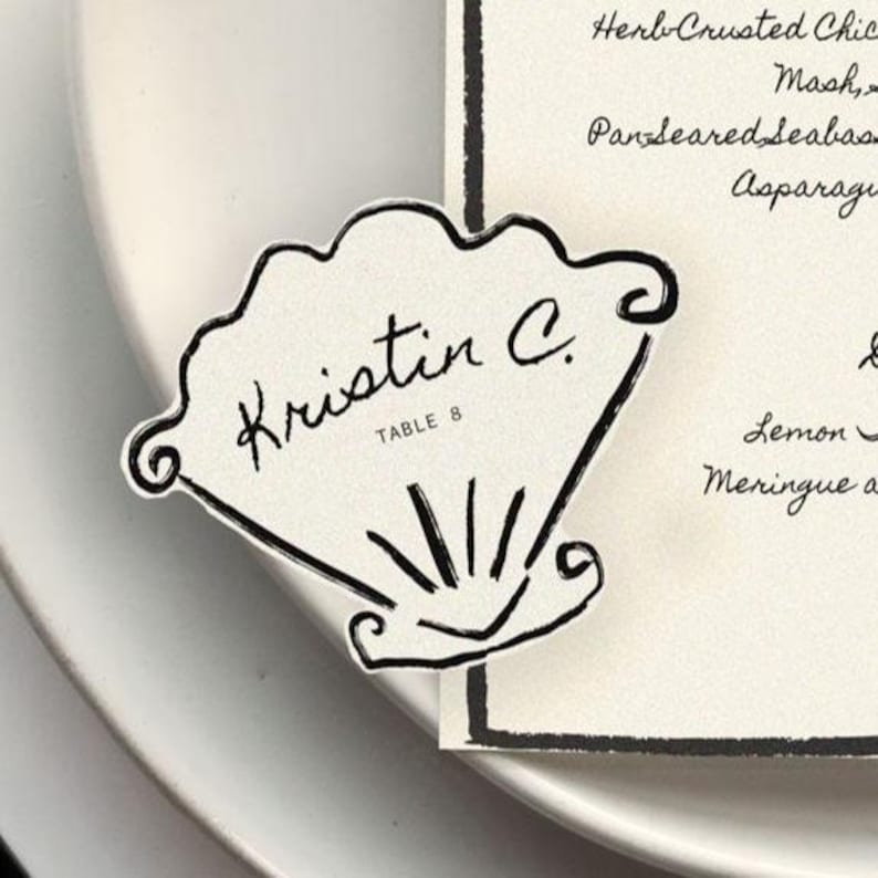 Name Card Template, Shell Place Card, Hand Drawn Seashell, Handwritten ...
