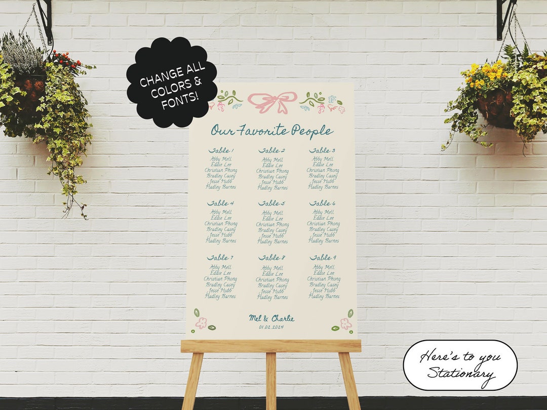Seating Chart Template, Event Sign, Hand Drawn, Handwritten Fonts ...