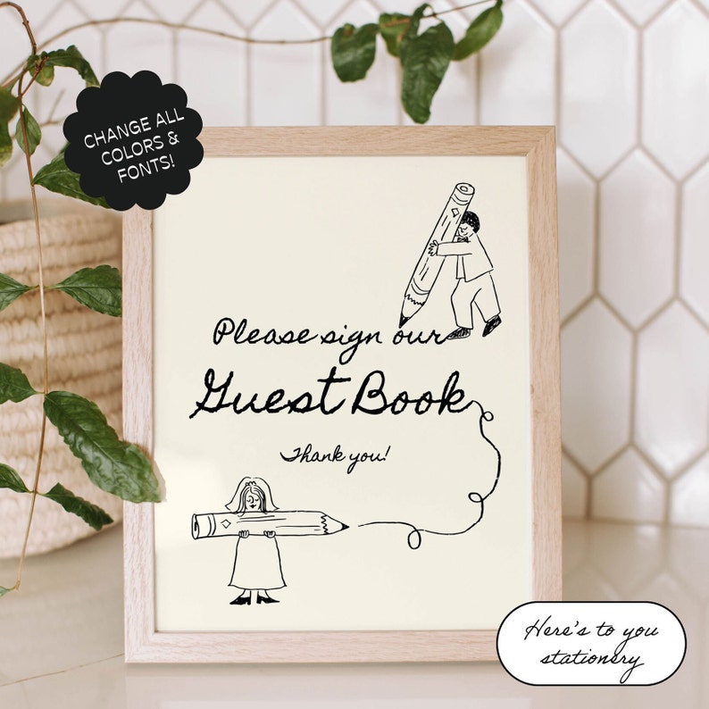 Guestbook Sign Template, Cute People Retro Style, Hand Drawn Scribble ...