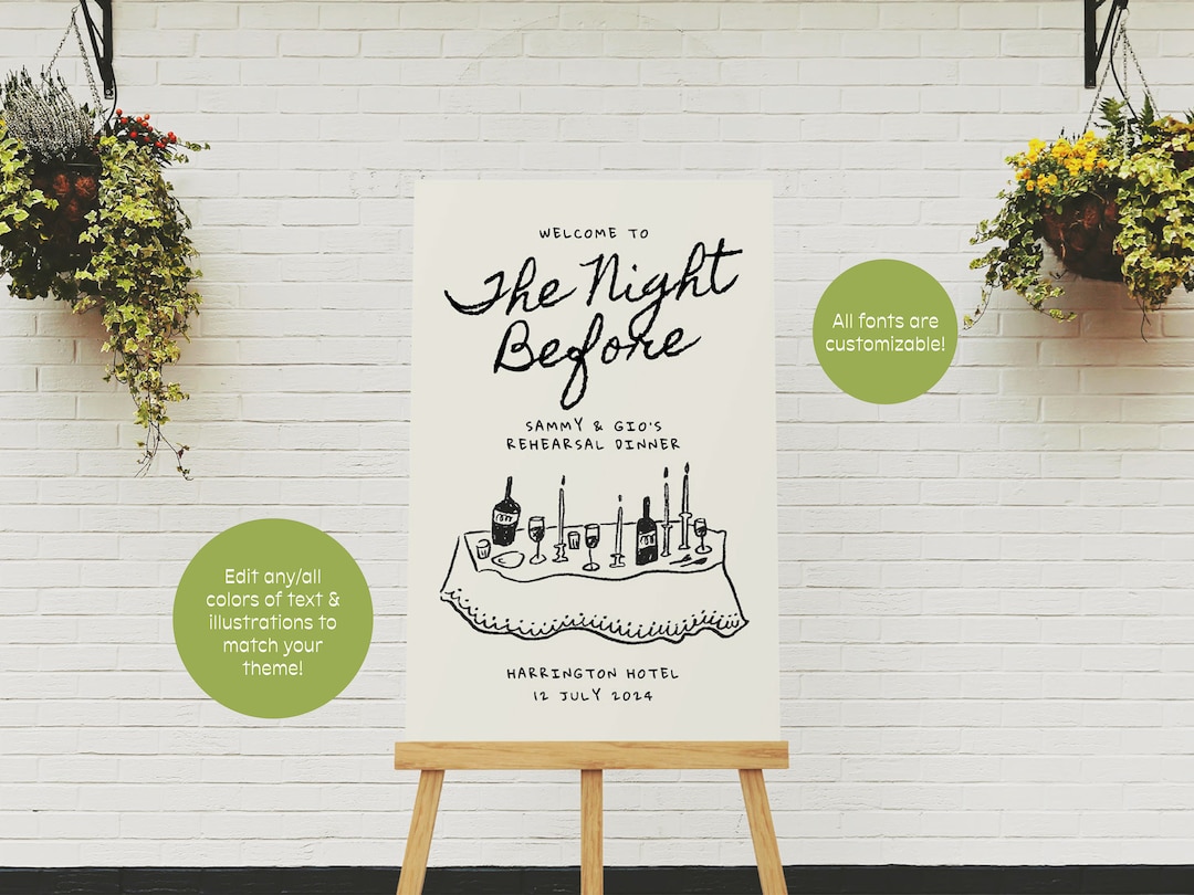 Rehearsal Dinner Sign Template, the Night Before, Welcome Sign, Dinner ...
