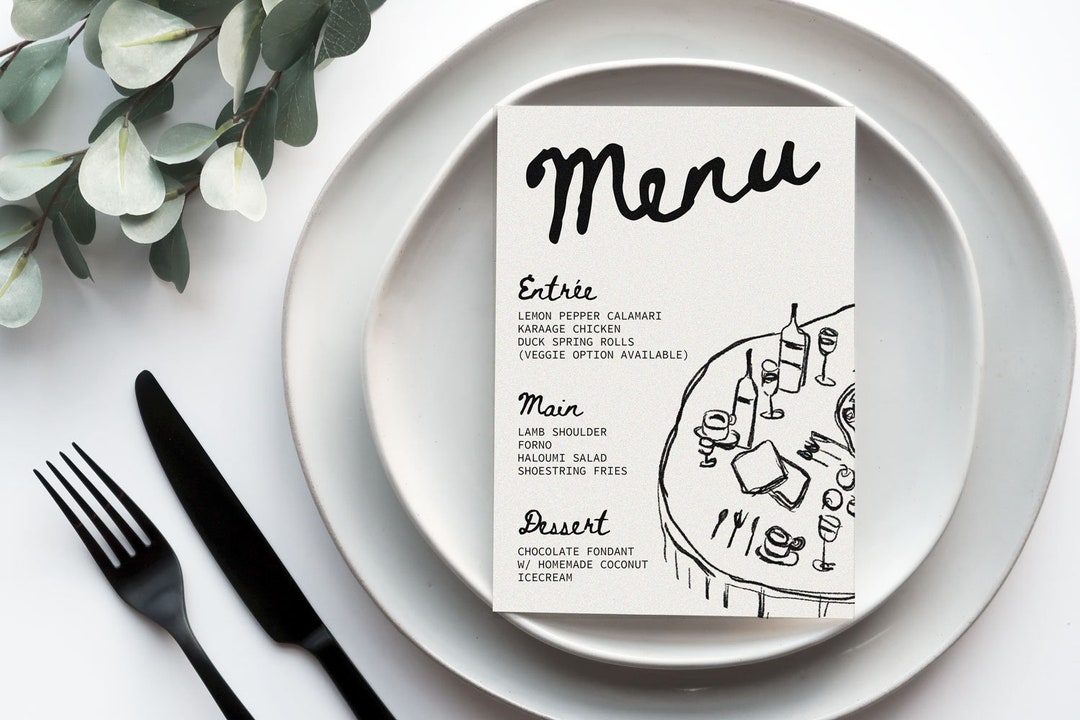 Editable Hand Drawn Menu or Dinner Invite, Scribble Illustration ...