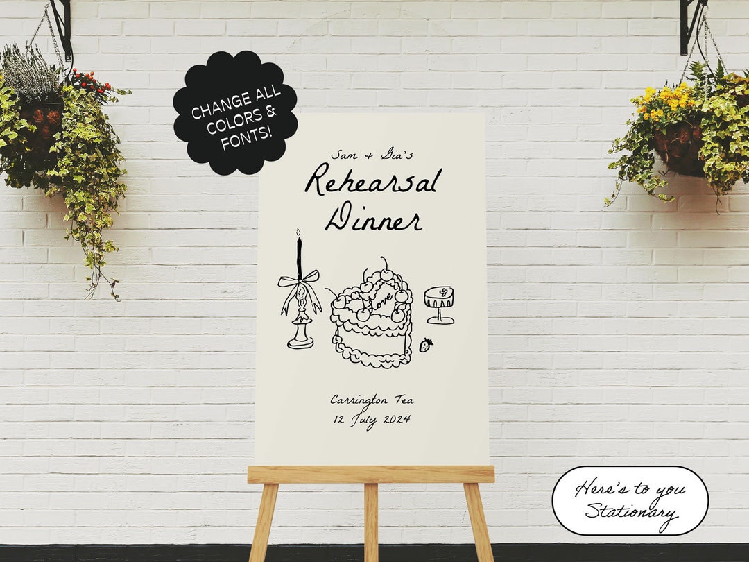 Rehearsal Party Welcome Sign Template, Dinner Party Sign, Hand Drawn ...