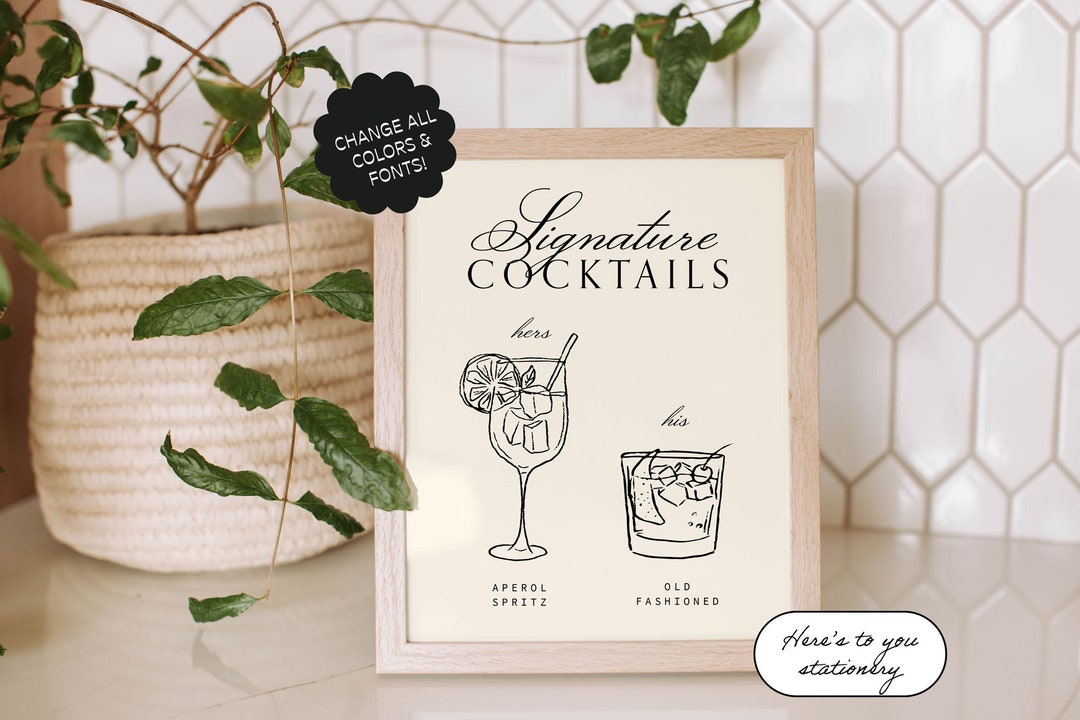 Signature Drinks Sign Template, Custom Cocktails, Hand Drawn ...