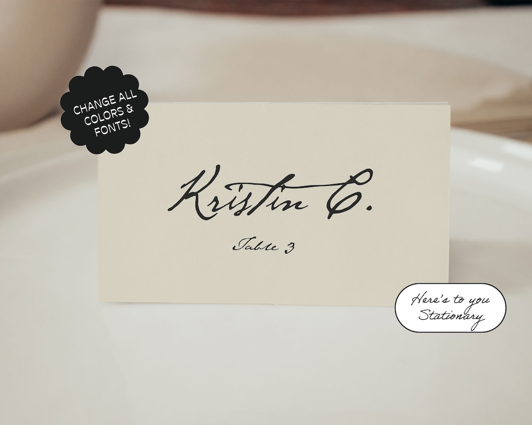 Simple Name Card Template, Place Card, Handwritten Escort Card ...