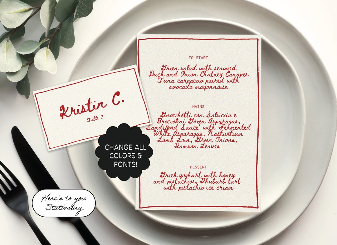 Editable Hand Painted Menu + Name Card Template, Colorful Menu, Hand ...