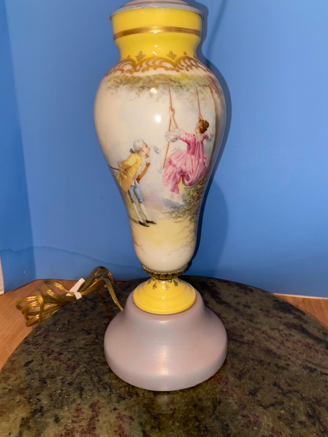 Antique Hand Painted Boudoir Lamp. the Bottom to the Top of the Finale ...