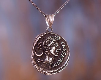 Reproduction Apollo Oxidized Silver Coin Pendant, Byzantine Style ...