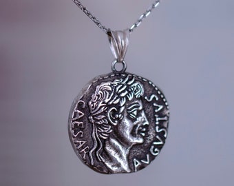 Reproduction Apollo Oxidized Silver Coin Pendant, Byzantine Style ...