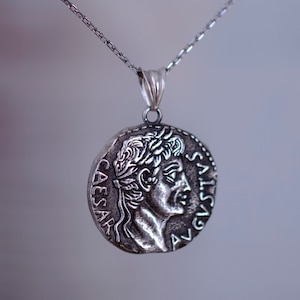 Bust of Augustus Caesar Oxidized Silver Reproduction Coin Pendant ...