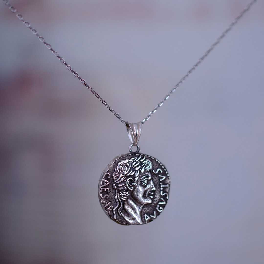 Bust of Augustus Caesar Oxidized Silver Reproduction Coin Pendant ...
