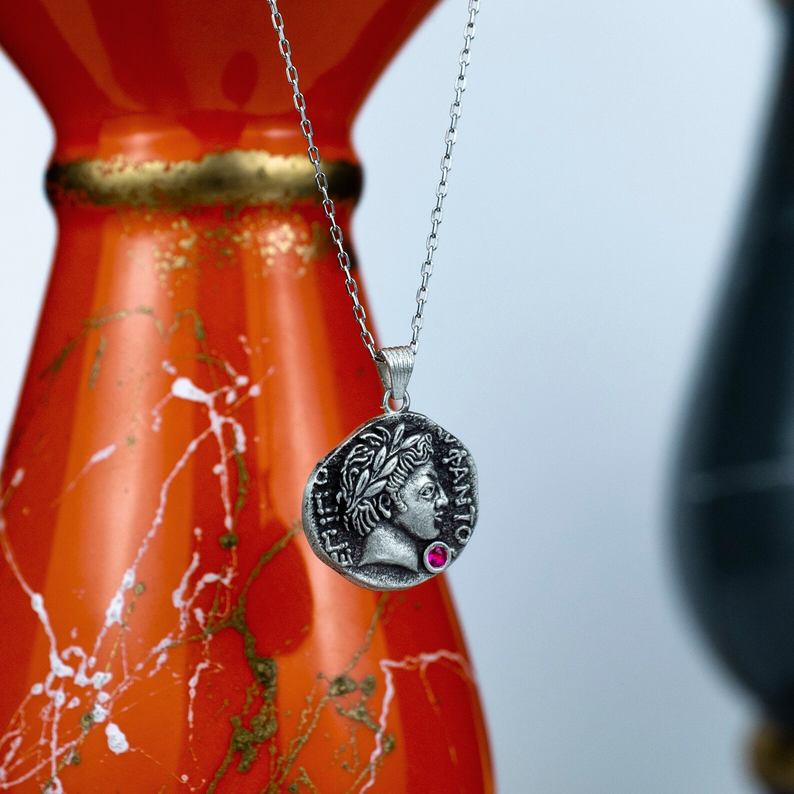 Reproduction Apollo Oxidized Silver Coin Pendant, Byzantine Style ...