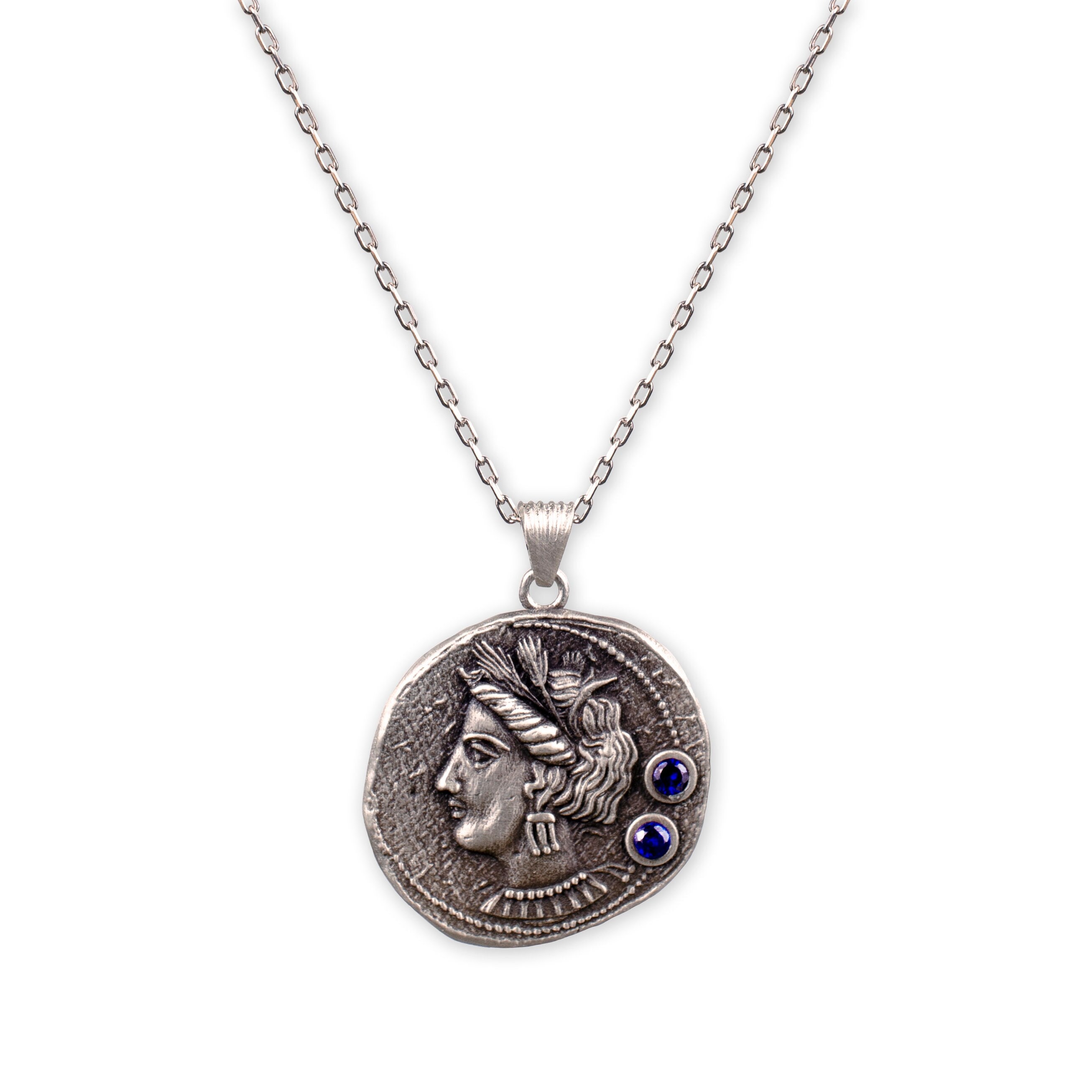 Bust of Tanit Oxidized Silver Coin Pendant, Byzantine Style Ancient ...