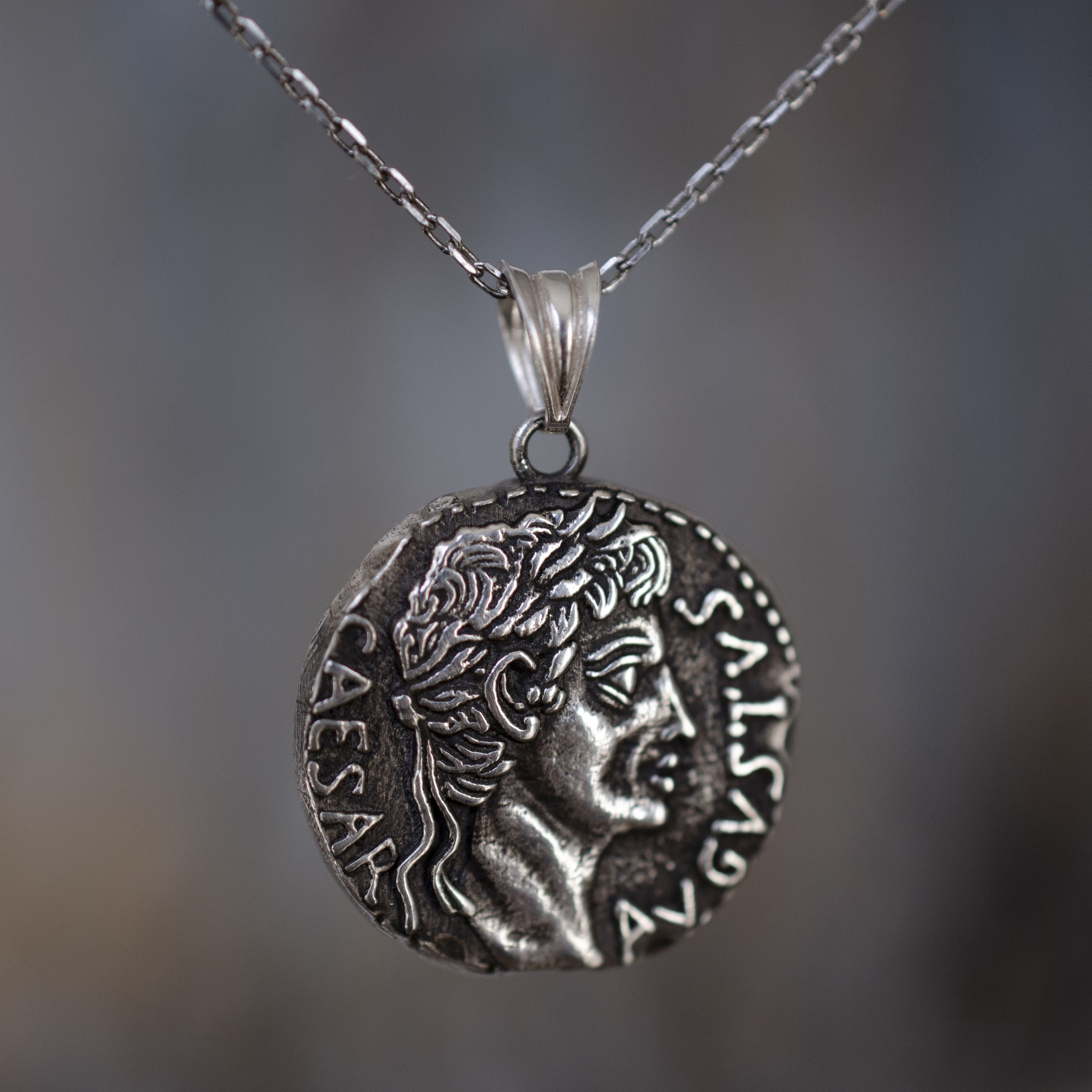 Bust of Augustus Caesar Oxidized Silver Reproduction Coin Pendant ...