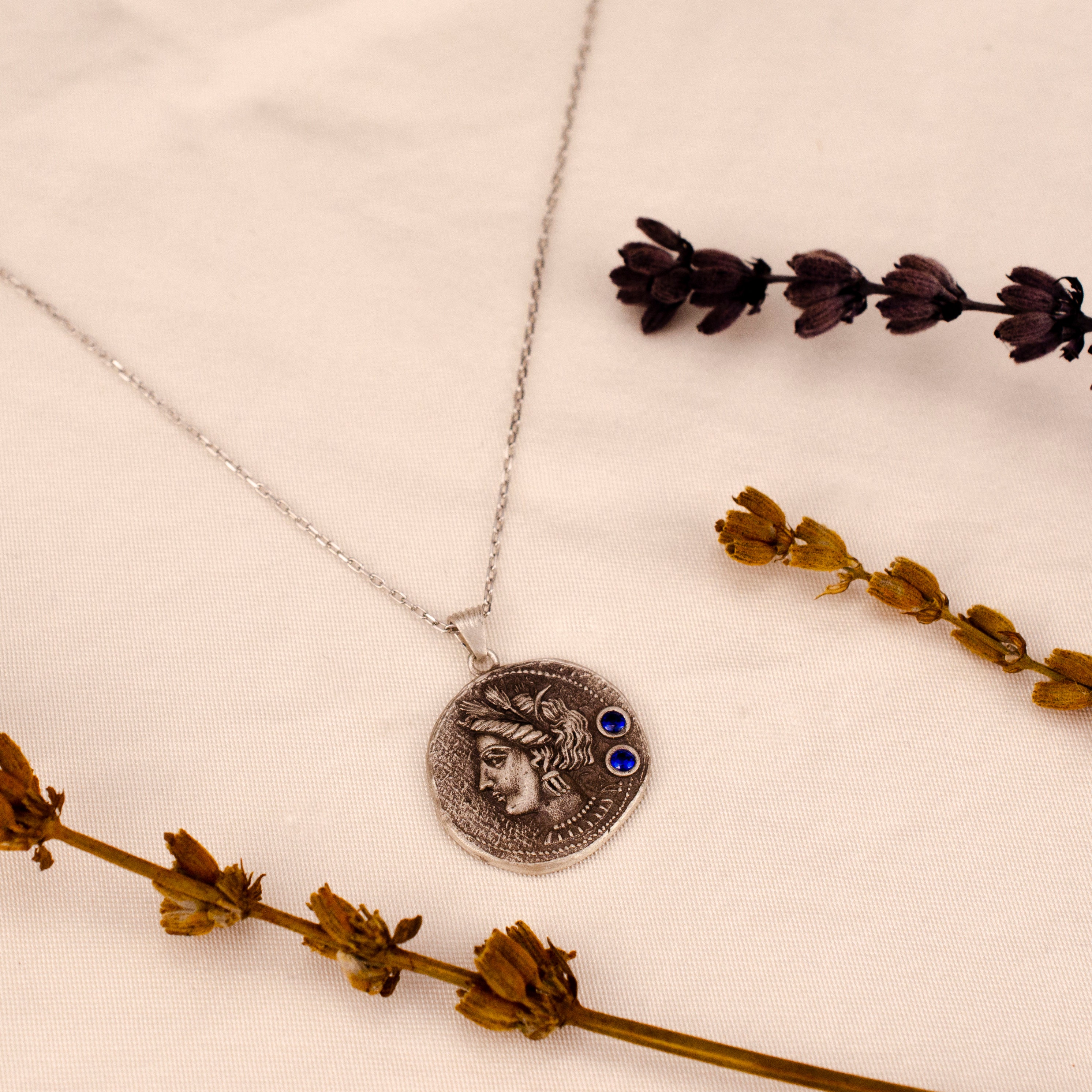 Bust of Tanit Oxidized Silver Coin Pendant, Byzantine Style Ancient ...