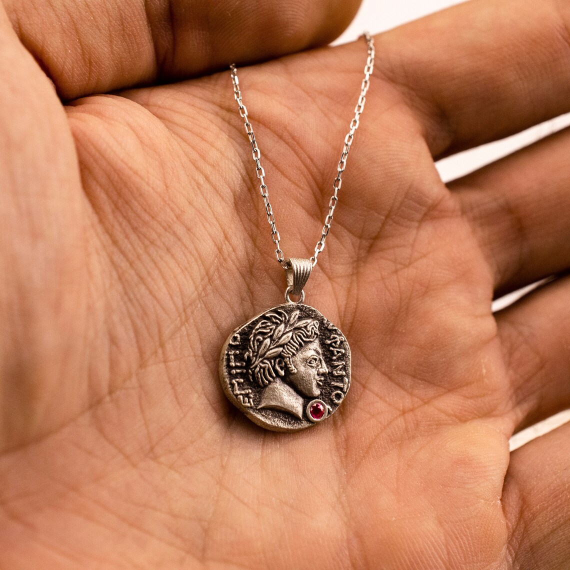 Reproduction Apollo Oxidized Silver Coin Pendant, Byzantine Style ...