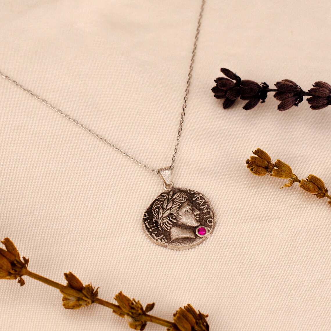 Reproduction Apollo Oxidized Silver Coin Pendant, Byzantine Style ...