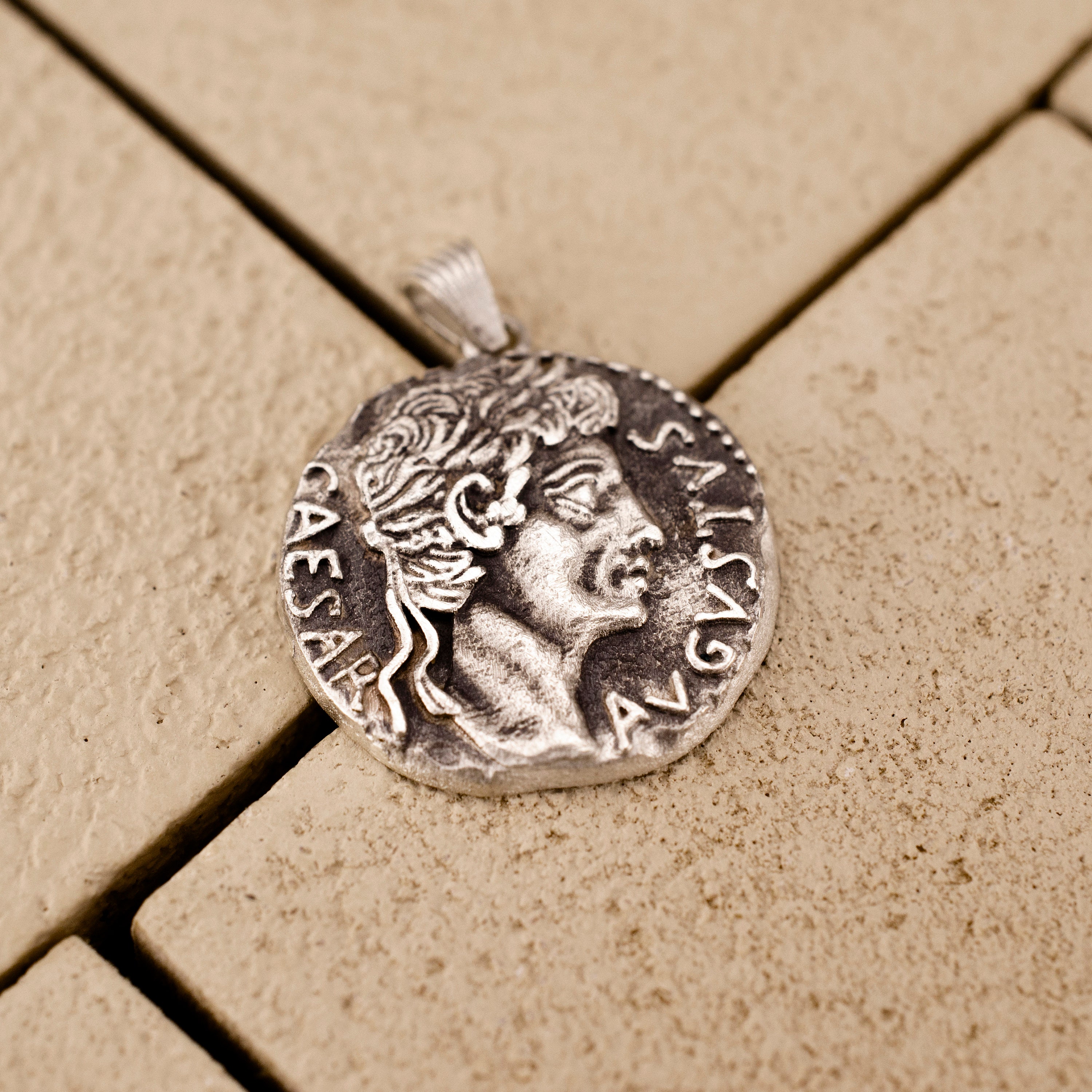 Bust of Augustus Caesar Oxidized Silver Reproduction Coin Pendant ...