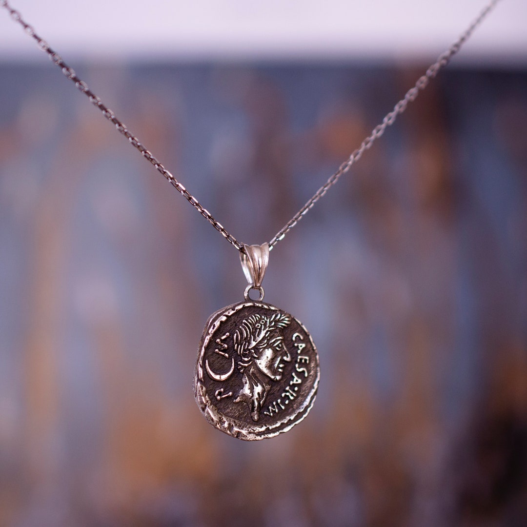 Bust of Julius Caesar Oxidized Silver Reproduction Coin Pendant ...