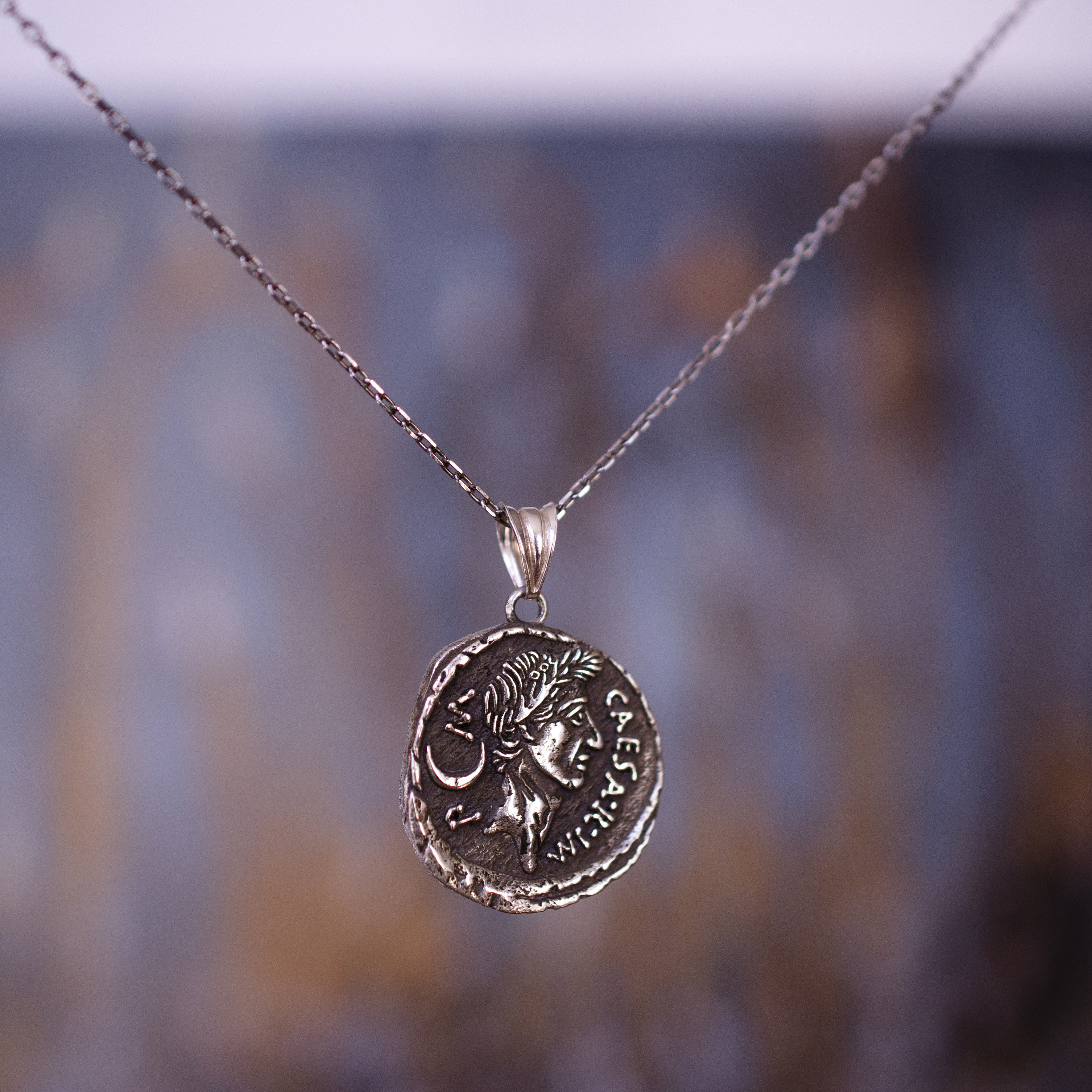 Bust of Julius Caesar Oxidized Silver Reproduction Coin Pendant ...